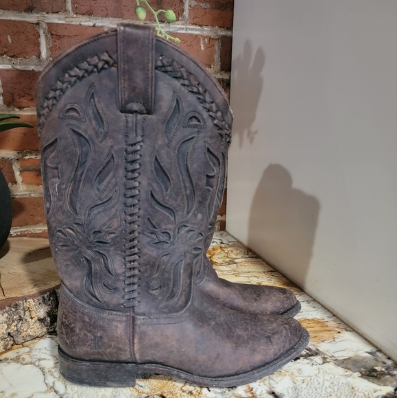 Frye | Shoes | 429 Frye Wyatt Overlay Brown Leather Embroidered Pattern ...